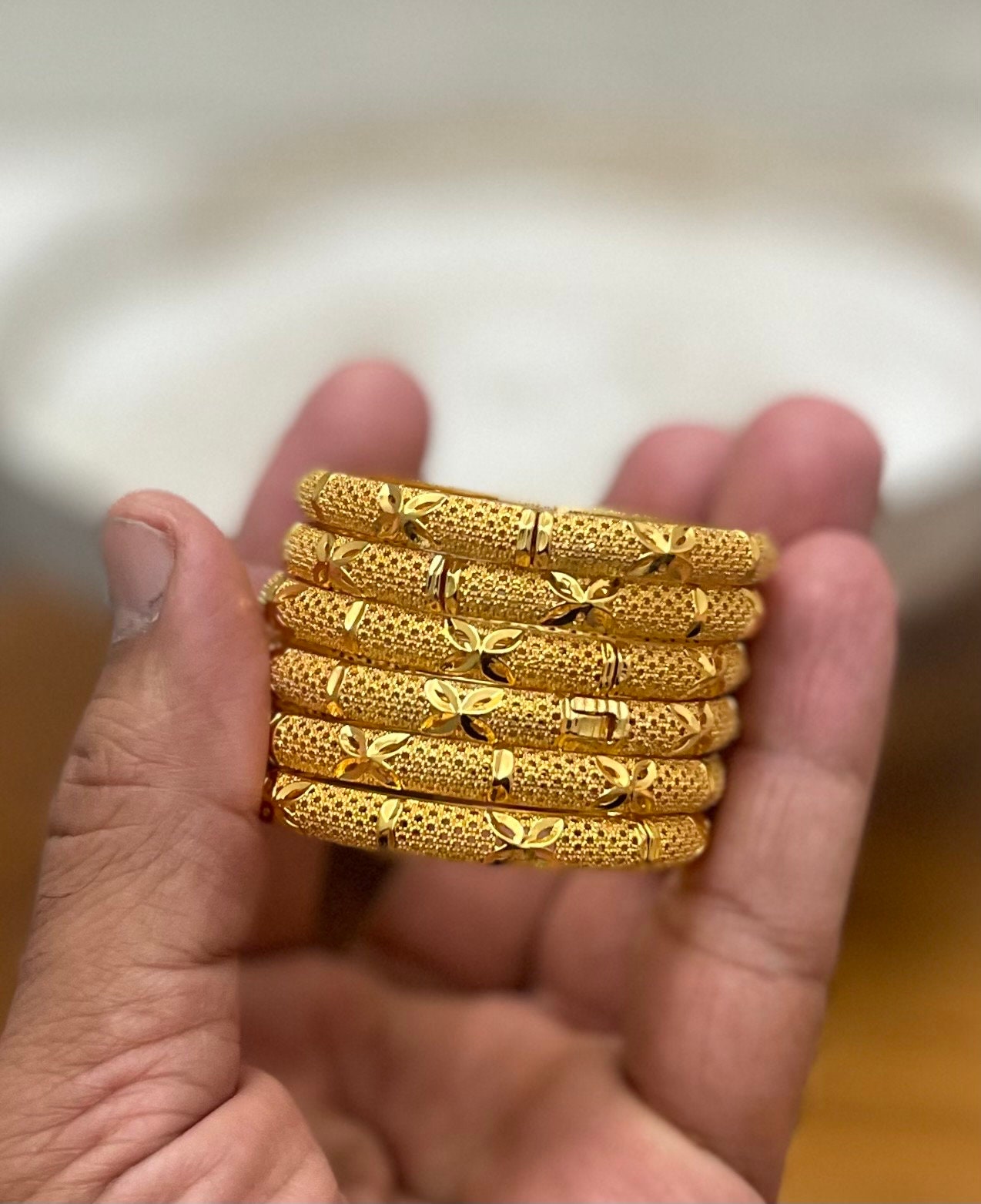 Gold Bangles for Girls, 24k Dubai Gold Plated Bangles, Small Size ...