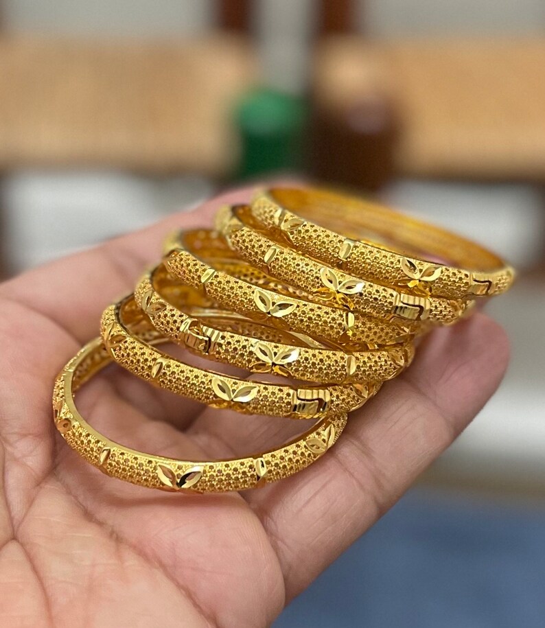 Gold Bangles for Girls, 24k Dubai Gold Plated Bangles, Small Size ...