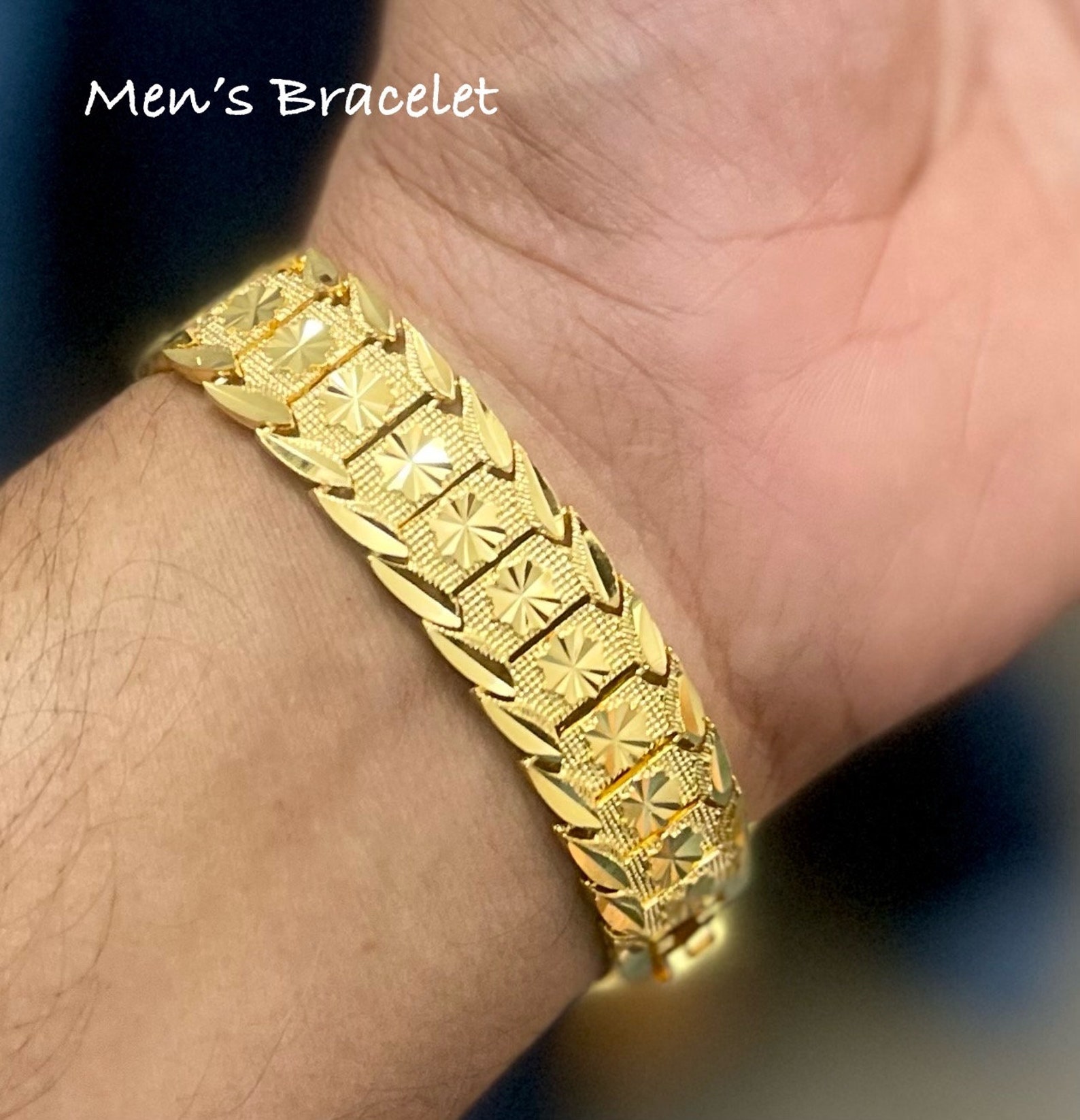 24k Dubai Gold Plated Men's Bracelet: Handmade Jewelry Gift - Etsy