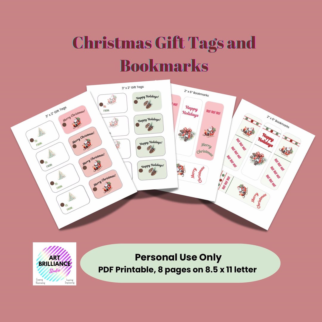 Christmas Gift Tags Hang Tags Printable Christmas Bookmarks - Etsy