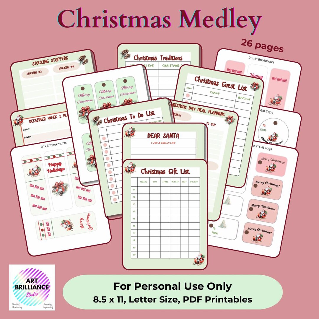 Christmas Santa Sleigh Gift Tags Printable Bookmarks, Wish List, Gift ...