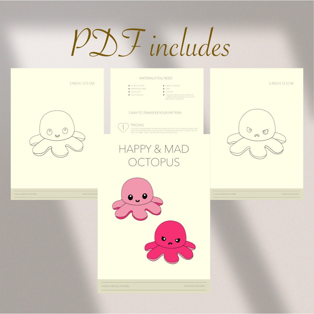 Octopus Happy Mad Mug Rug Punch Needle PDF Pattern for Beginners ...