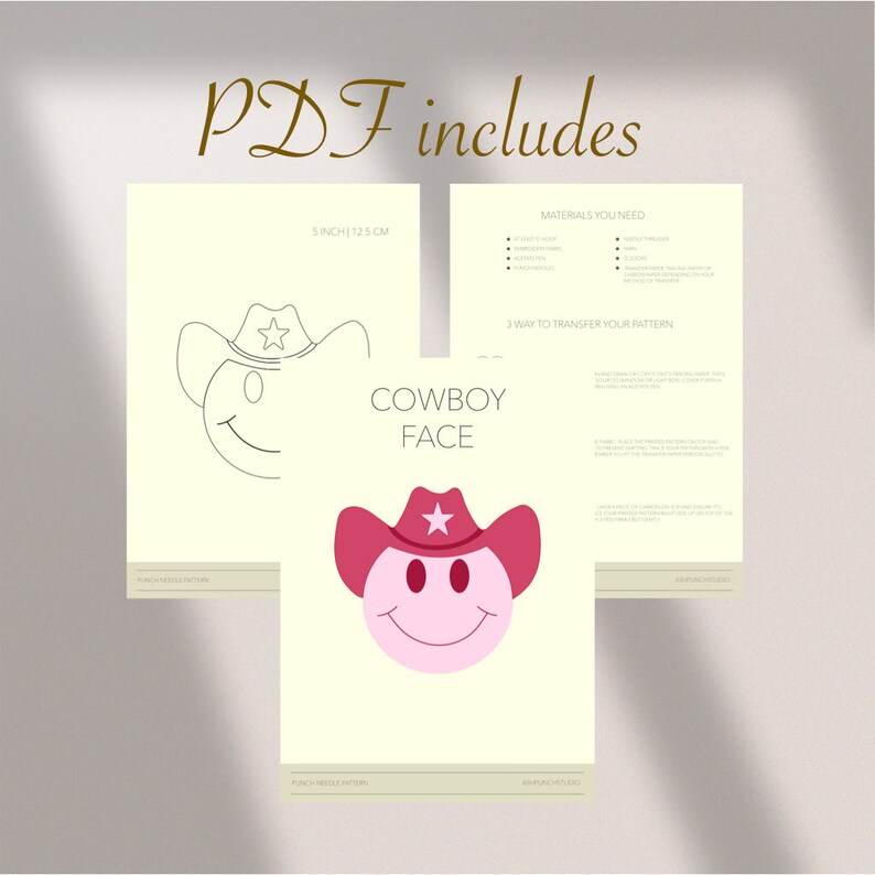 Cowboy Smiley Face Mug Rug Punch Needle PDF Pattern for Beginners ...