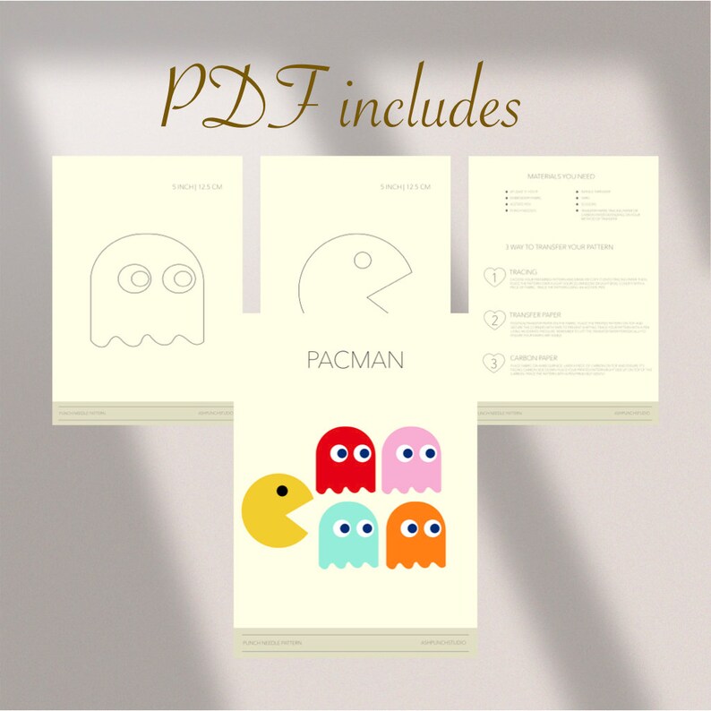 Pacman Arcade Game Mug Rug Punch Needle PDF Pattern for Beginners Instant Download Punch Needle ...