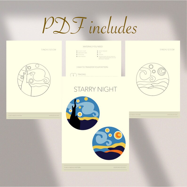 Starry Night Van Gogh Mug Rug Punch Needle PDF Pattern for Beginners ...