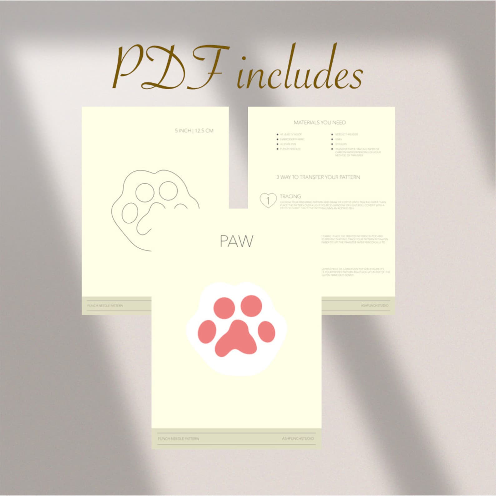 Paw Cat Kitten Mug Rug Punch Needle PDF Pattern for Beginners Instant ...