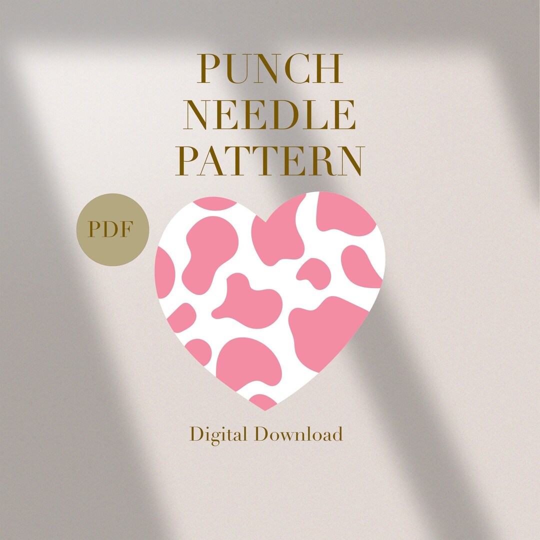 Love Heart Pink Cow Mug Rug Punch Needle PDF Pattern for Beginners ...