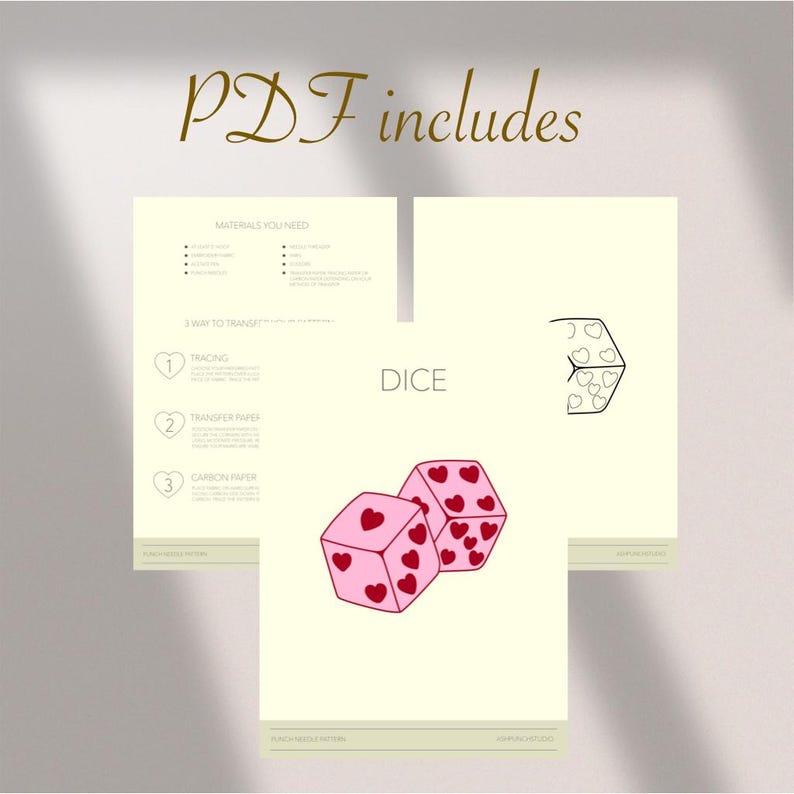 Dice Heart Love Pinky Mug Rug Punch Needle PDF Pattern for Beginners ...