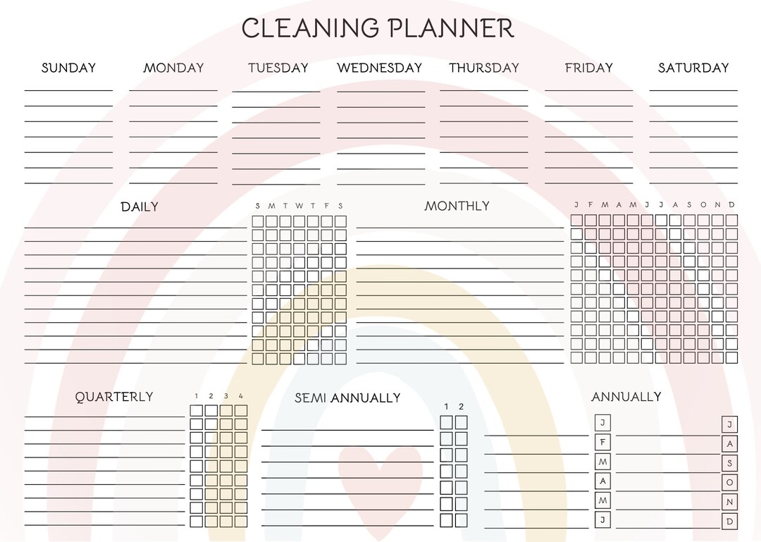 CLEANING PLANNER Rainbow - 11 X 8.5 Inches, PDF Printable, Instant ...