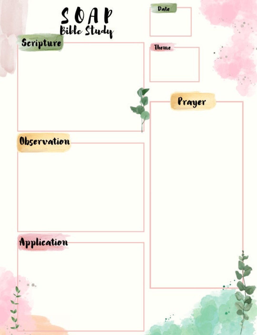 SOAP Bible Study - Printable Template 8.5 X 11 and A4 - Download - Etsy