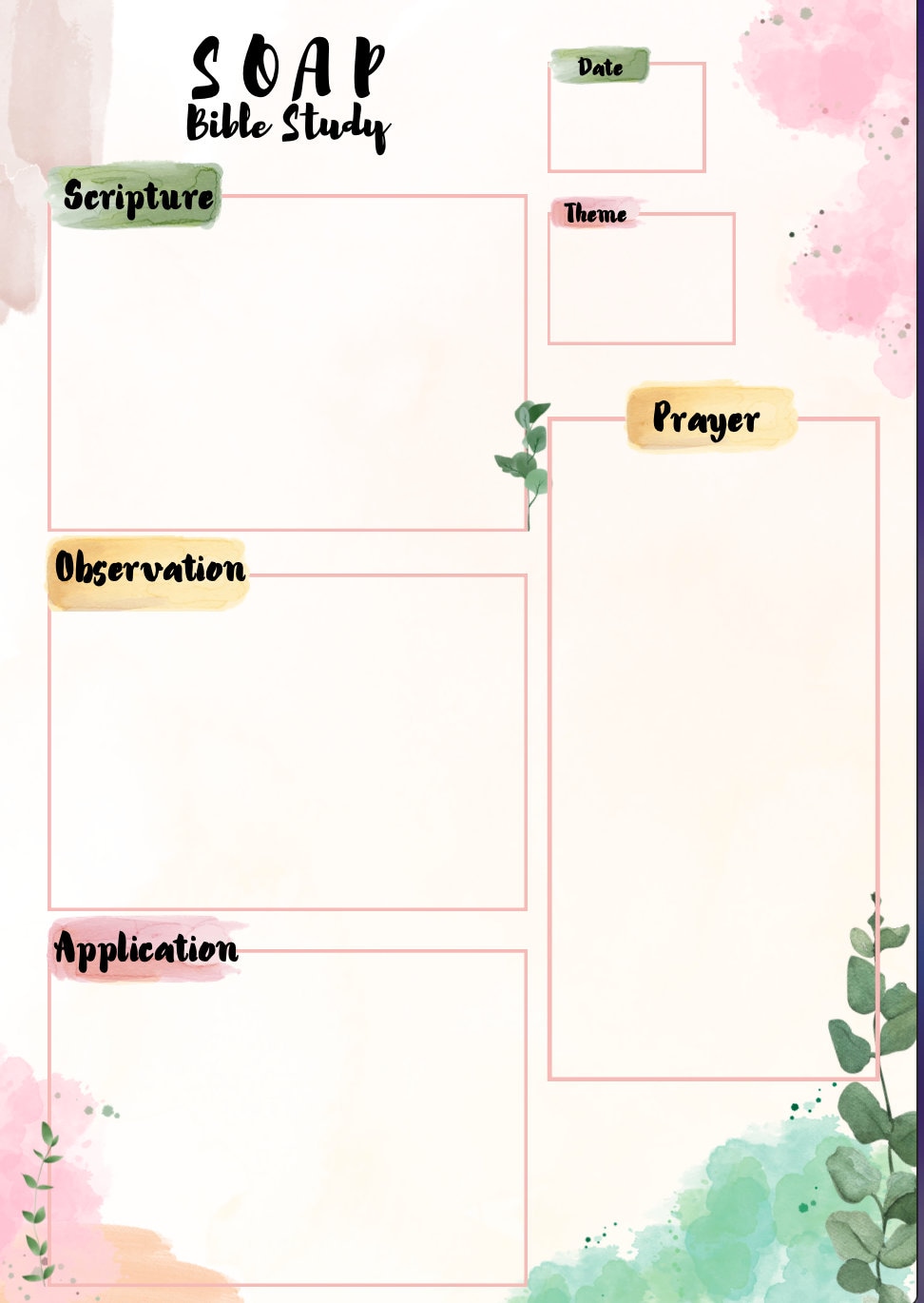 SOAP Bible Study - Printable Template 8.5 X 11 and A4 - Download - Etsy
