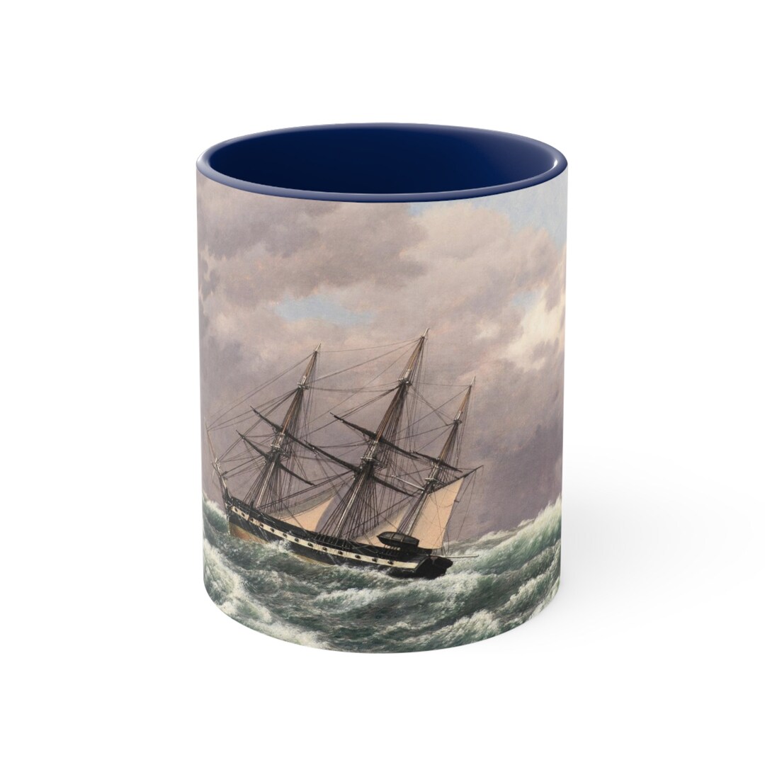 Nautical Sailing Ship Blue Accent Coffee Mug, 11oz, Nautical Gift Mug ...