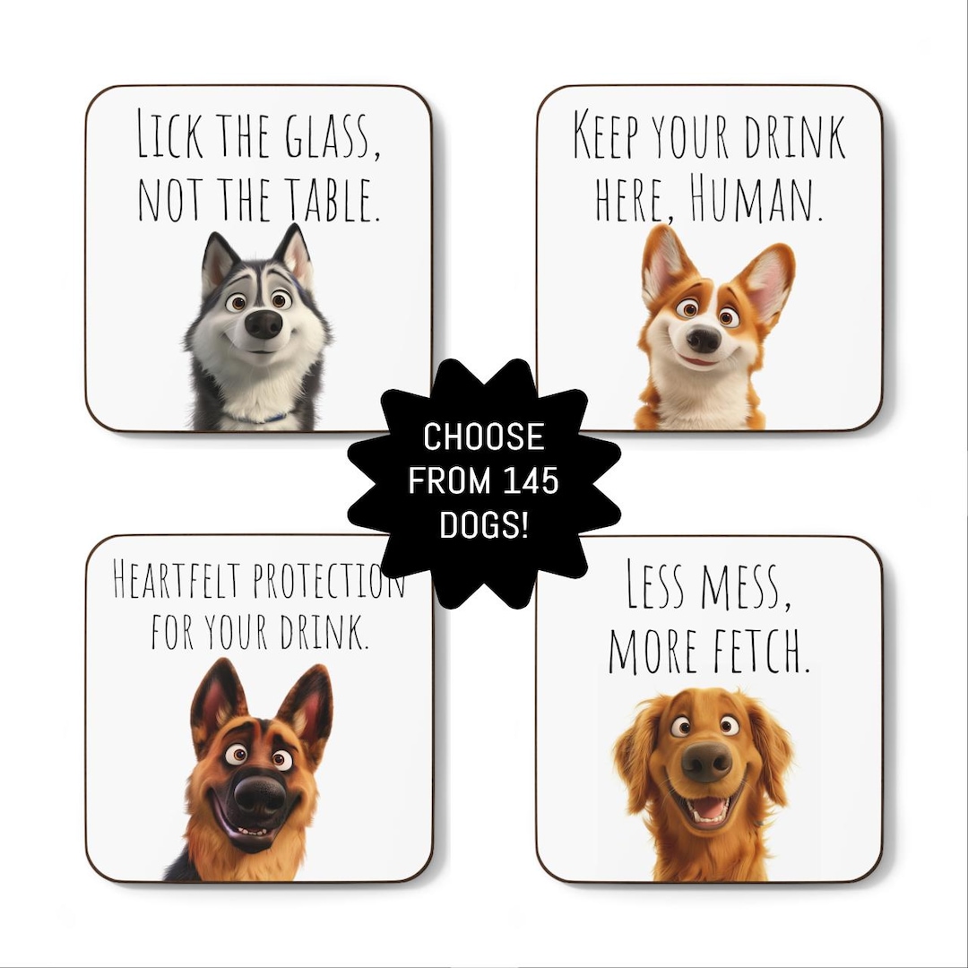Personalized Funny Dog Saying Coaster Set, Custom Pet Hardboard Bottom ...