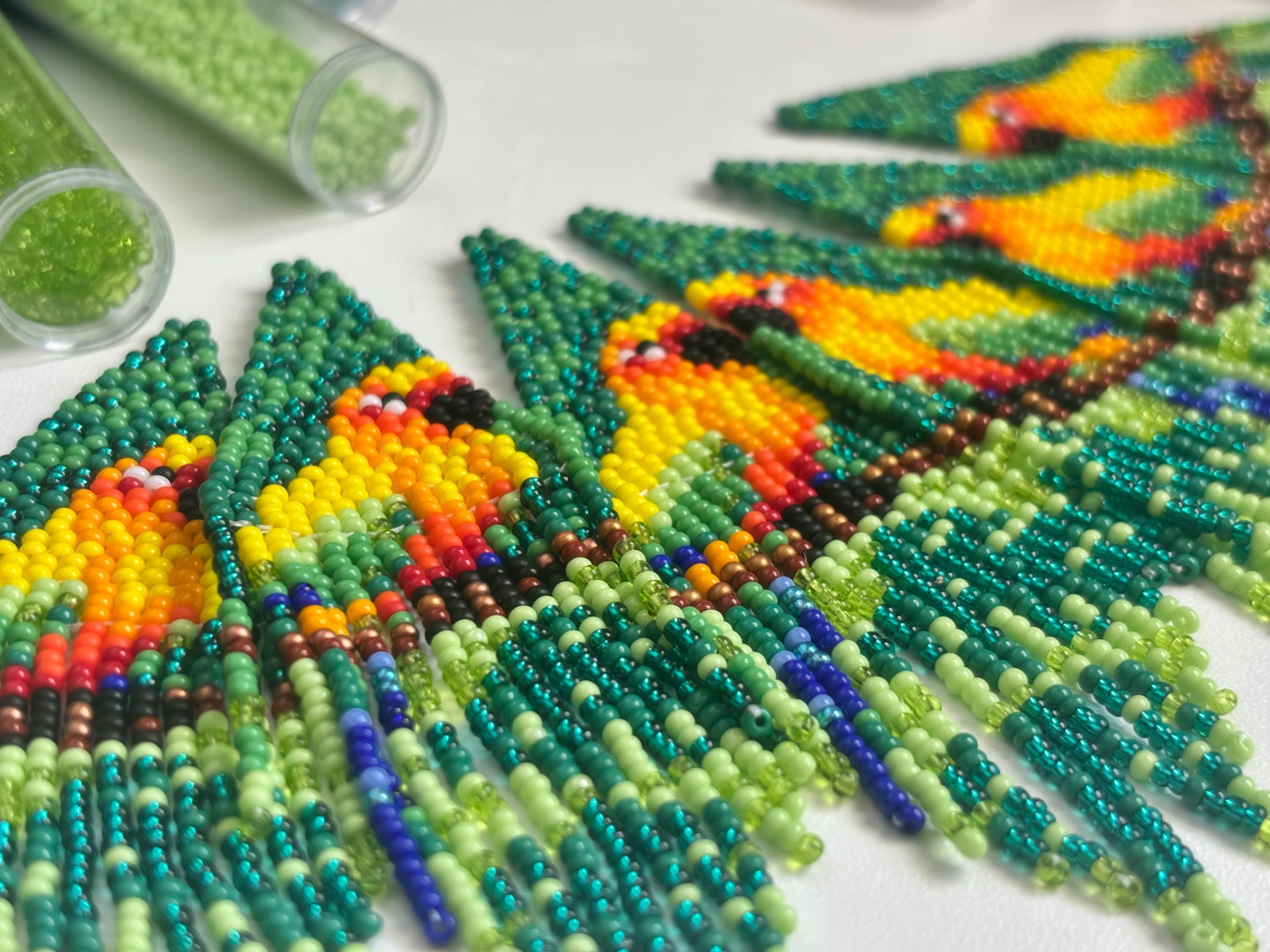 Handmade Beaded Parrot Earrings Vibrant Tropical Bird Fringe Earrings ...