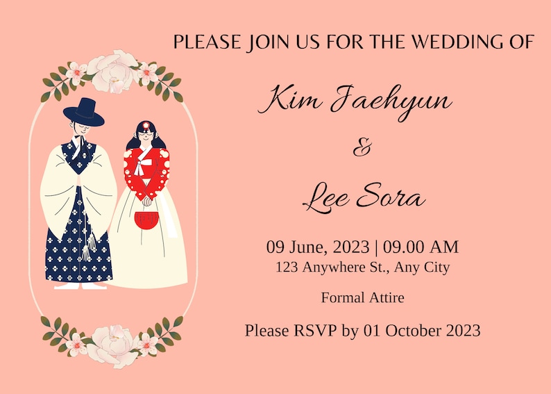 Editable Korean Wedding Invitation Template Cute Floral - Etsy