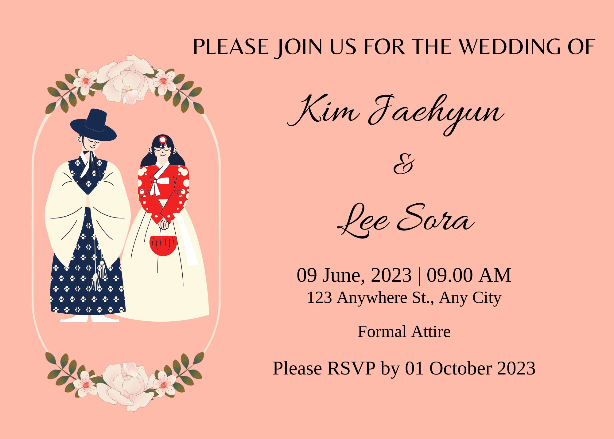 Editable Korean Wedding Invitation Template, Cute, Floral, Simple ...
