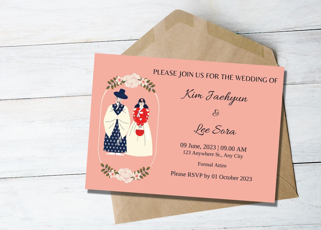 Editable Korean Wedding Invitation Template, Cute, Floral, Simple ...