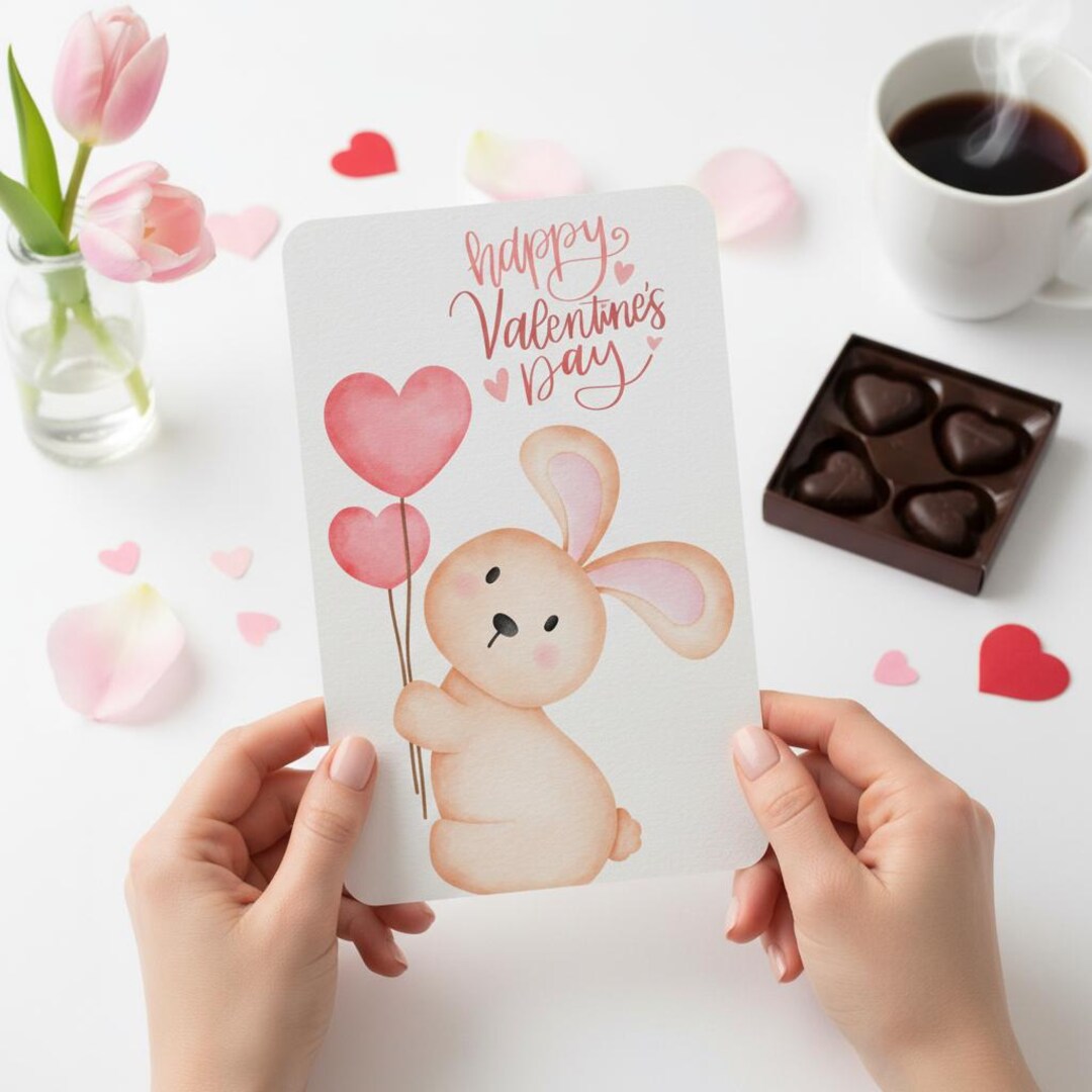 Happy Valentine’s Day Bunny Printable | Cute Rabbit Valentine Card ...