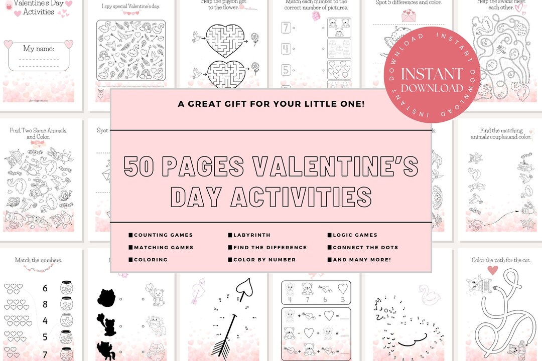 50 Page Download & Print Valentine's Day Themed Preschool Activity Book ...