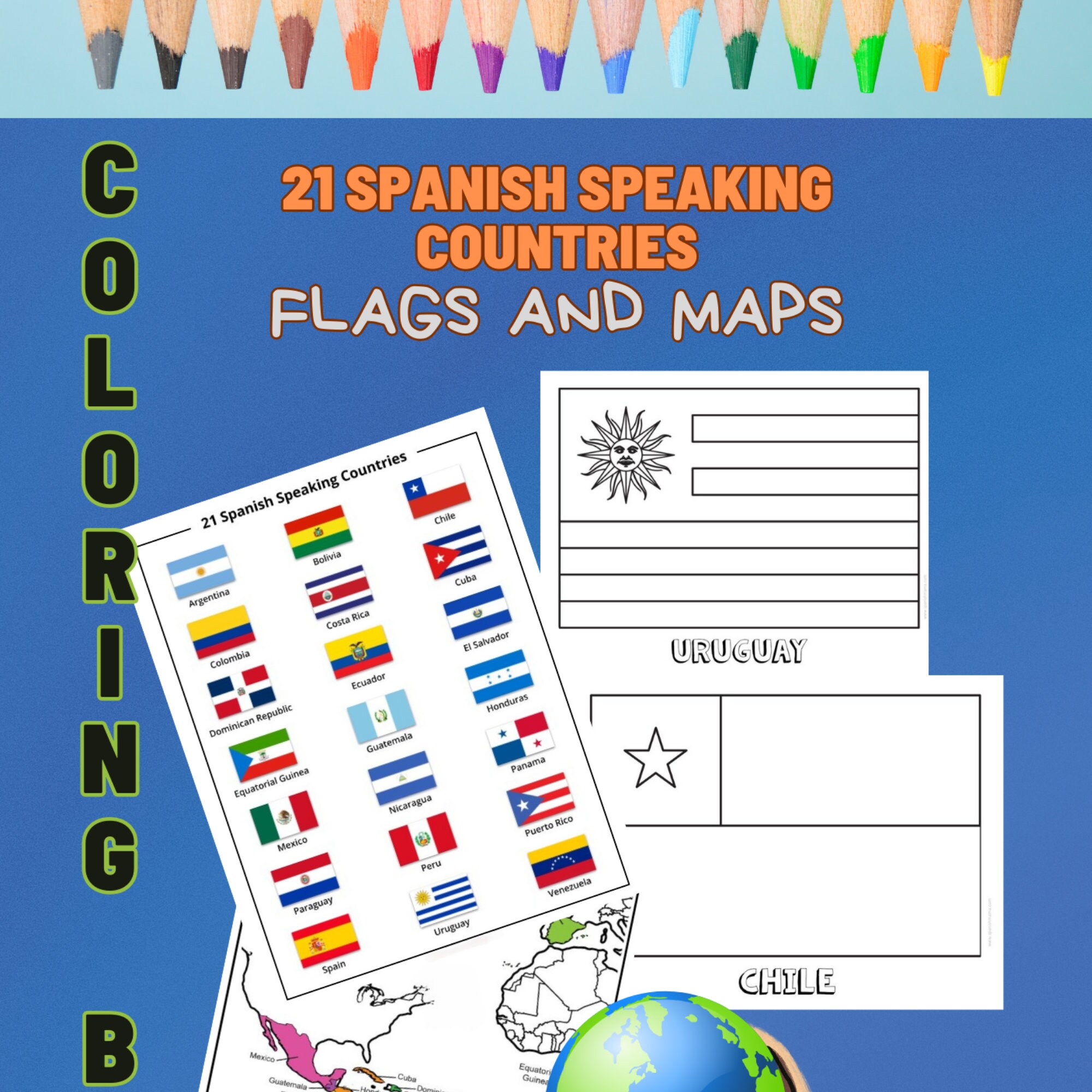 Hispanic Maps and Flags Learning Spanish (digital to Email) - Etsy