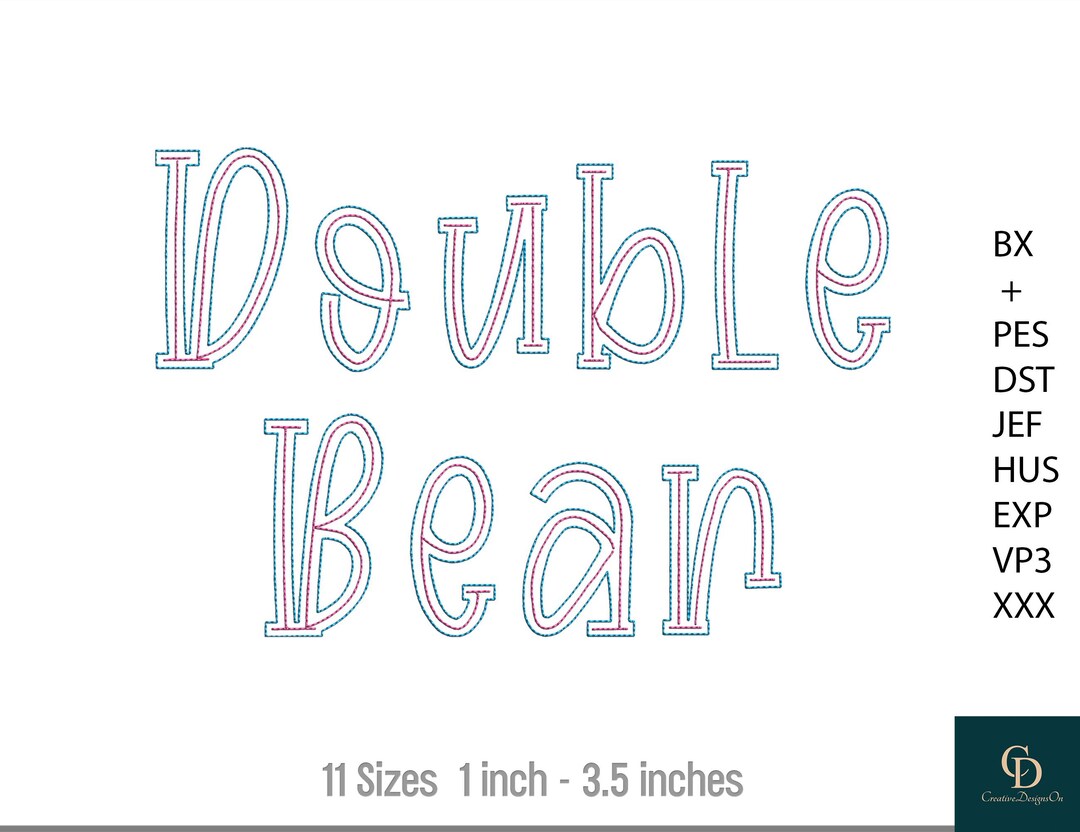 Double Color Bean Stitch Embroidery Font: BX, PES, DST + 11 Sizes ...