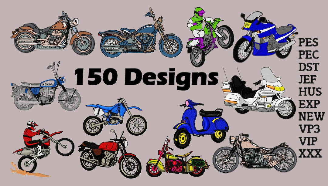 150 Motorcycle Embroidery Designs: Bikes Collection (digital Download ...