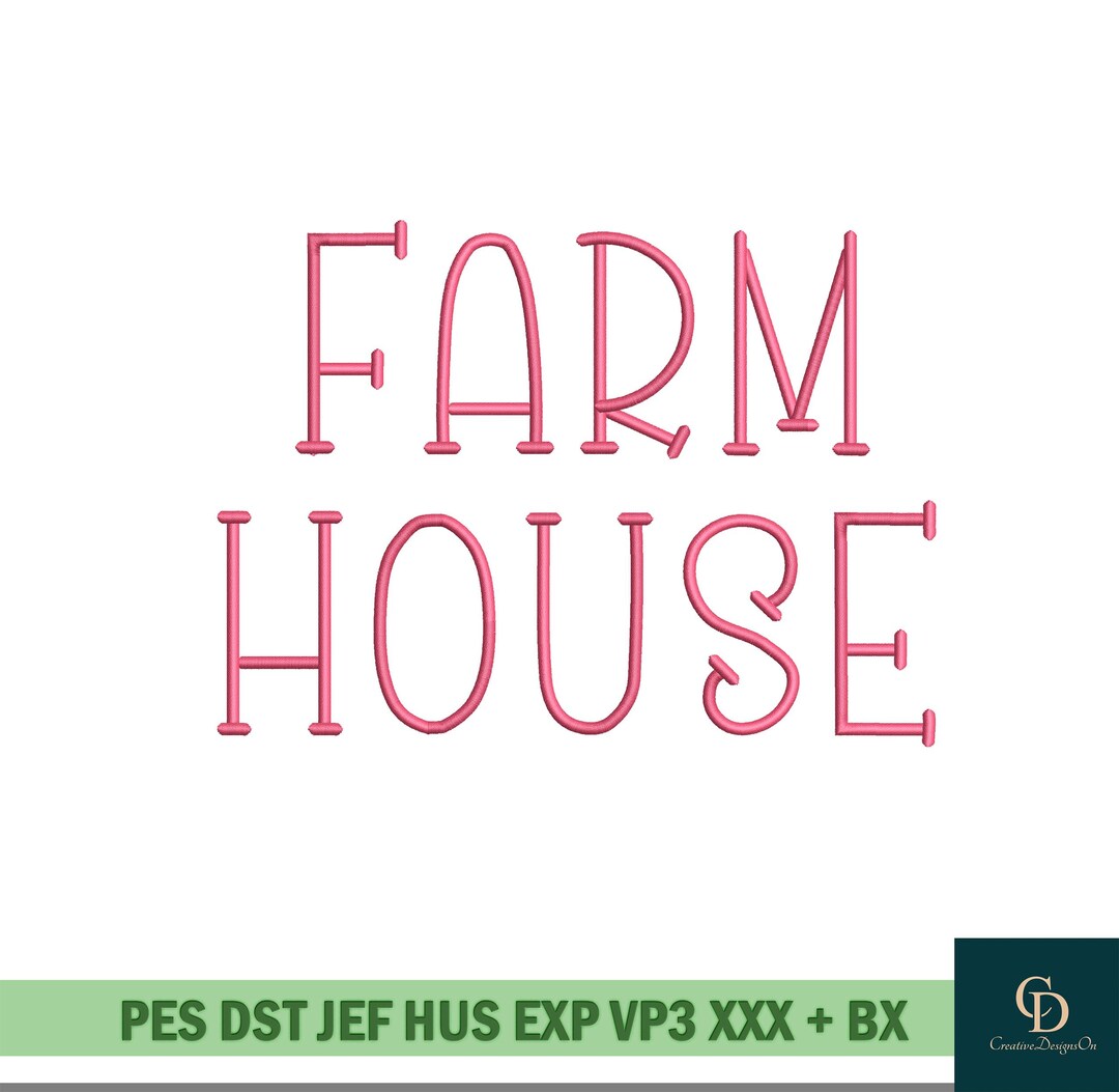 Farm House Machine Embroidery Font, Monogram Embroidery Font in 11 ...