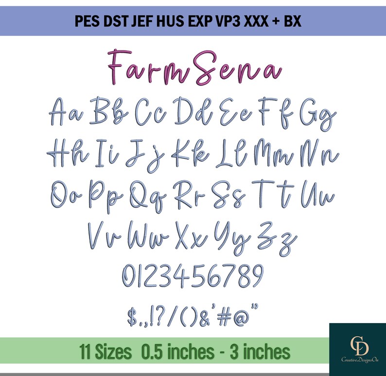 15 Boho Script Embroidery Fonts: BX Cursive Machine Design (instant ...