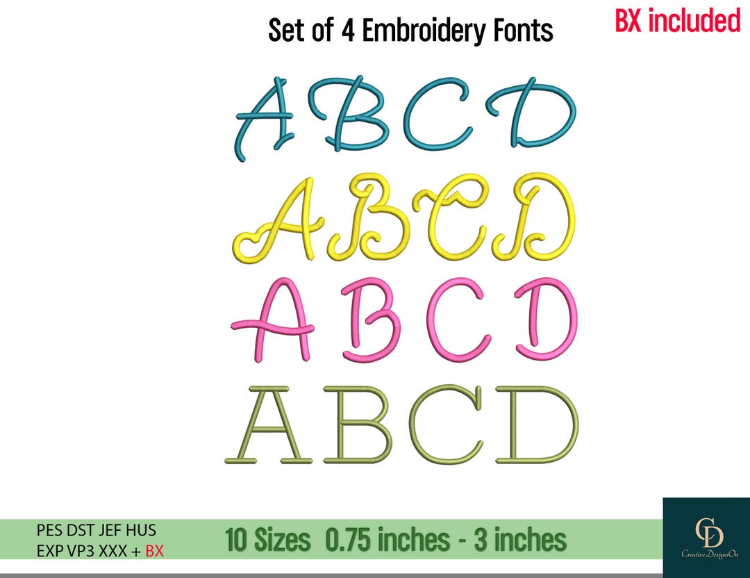 4 Cursive Machine Embroidery Fonts: BX, PES, DST (instant Download) - Etsy