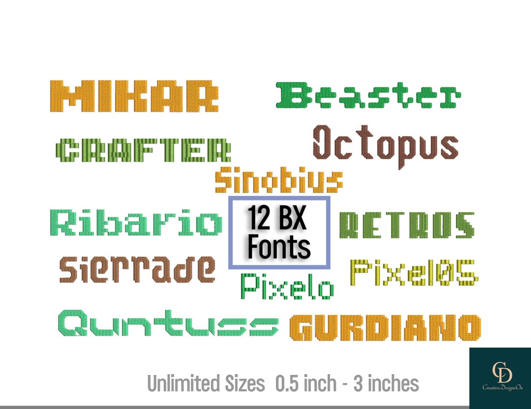 12 Retro Embroidery Font Alphabet Sets, Pixel Embroidery Fonts, Perfect ...
