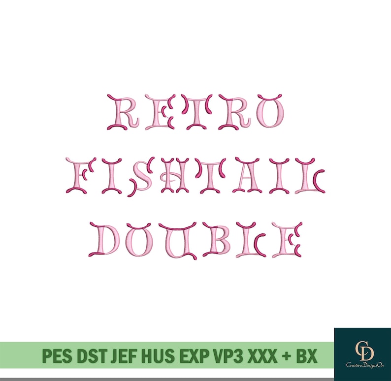 Fishtail Embroidery Font, Double Colour Monogram (BX Included) - Etsy