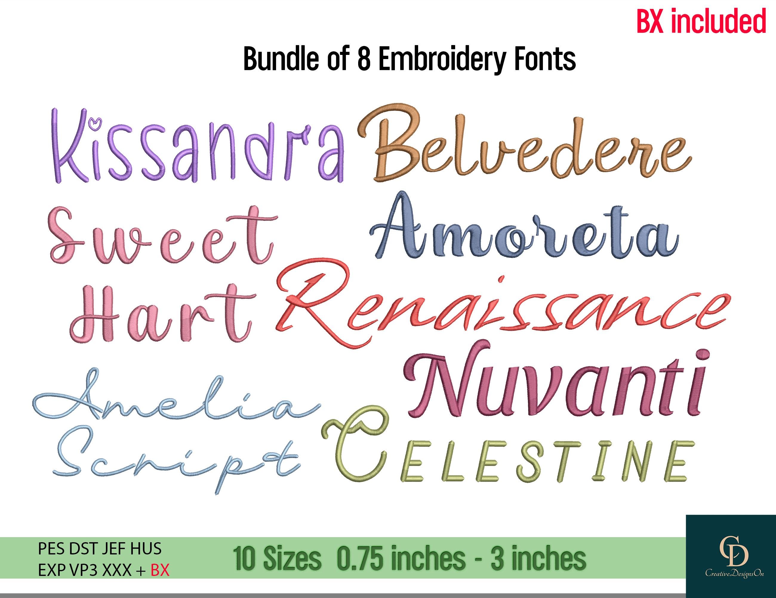 8 Boho Script Machine Embroidery Fonts: BX, PES, DST (instant Download ...