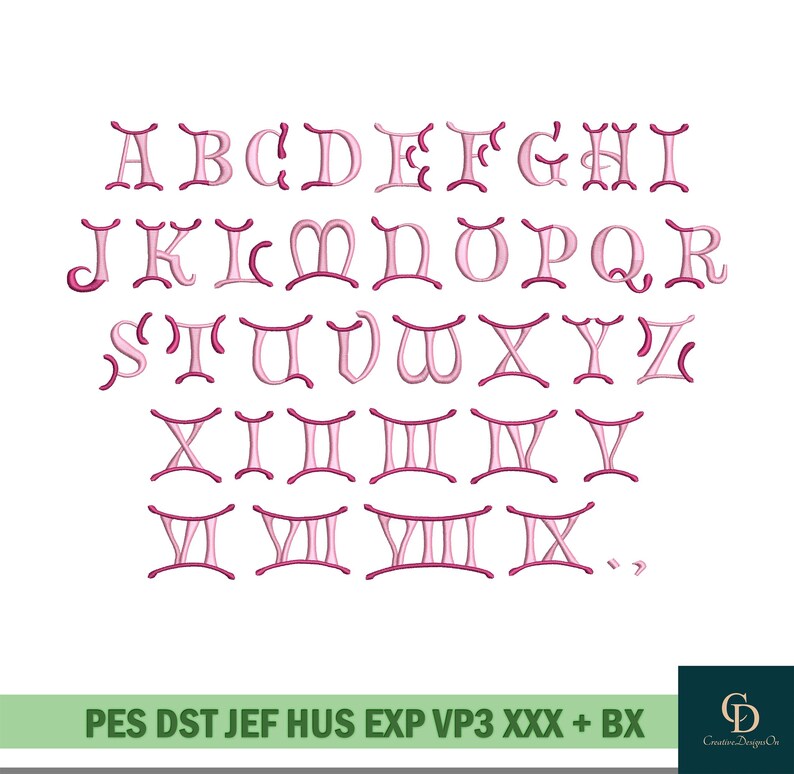 Fishtail Embroidery Font, Double Colour Monogram (BX Included) - Etsy