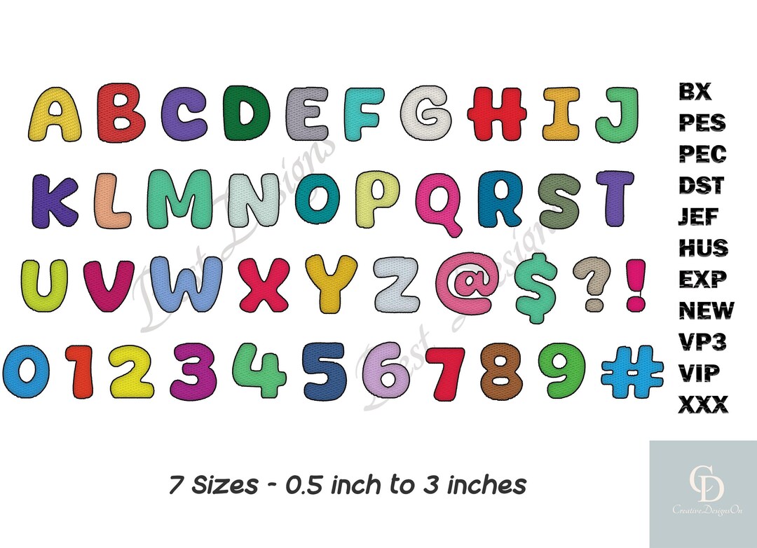Kids Embroidery Font, Cute Embroidery Font, 7 Sizes, Multiple Format ...