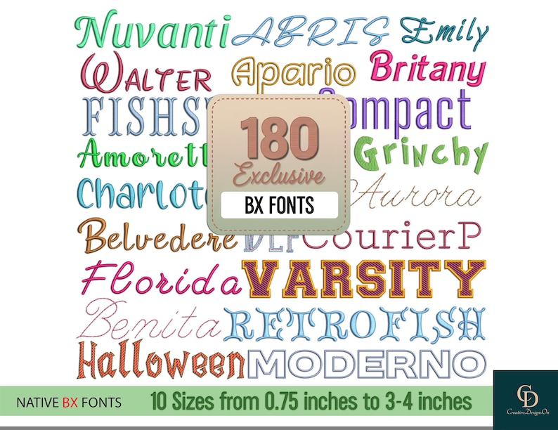 Bundle of 180 Embroidery Fonts, Native BX Files, Bestselling Fonts ...