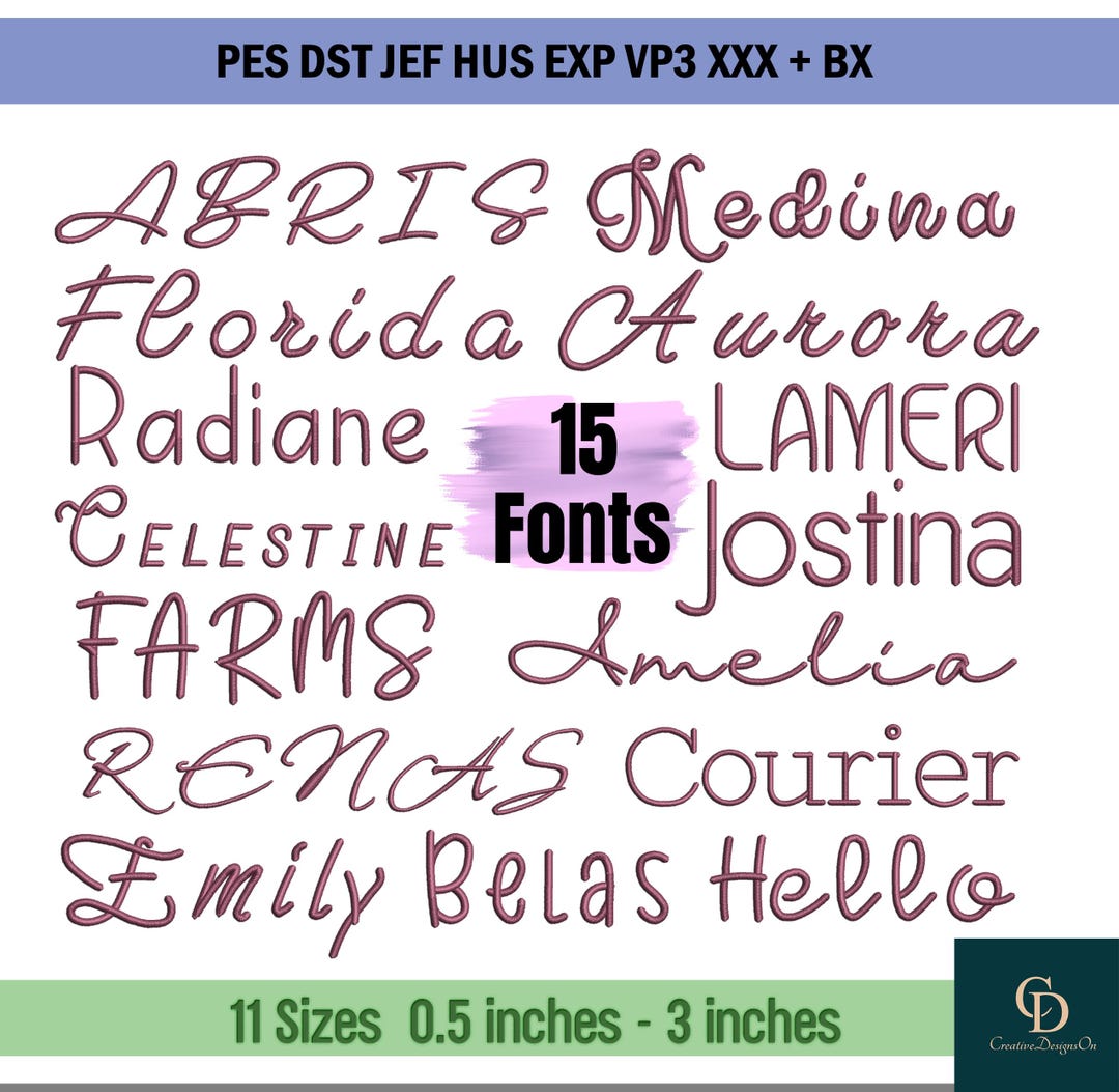 15 Boho Script Embroidery Fonts: BX Cursive Machine Design (instant ...