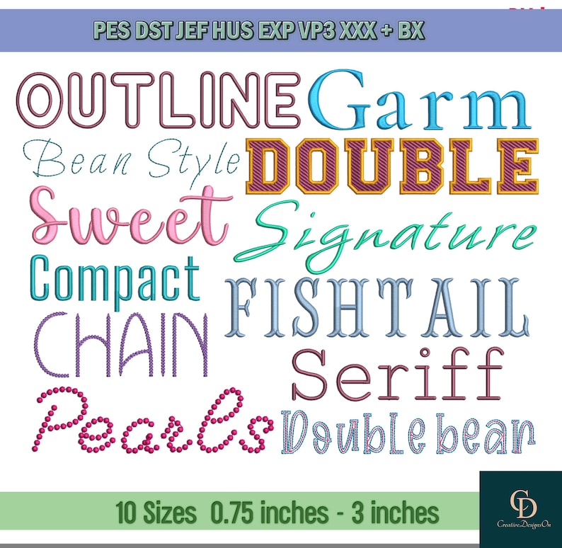 Machine Embroidery Fonts Bundle: 12 BX Alphabet Sets, Satin & Boho ...