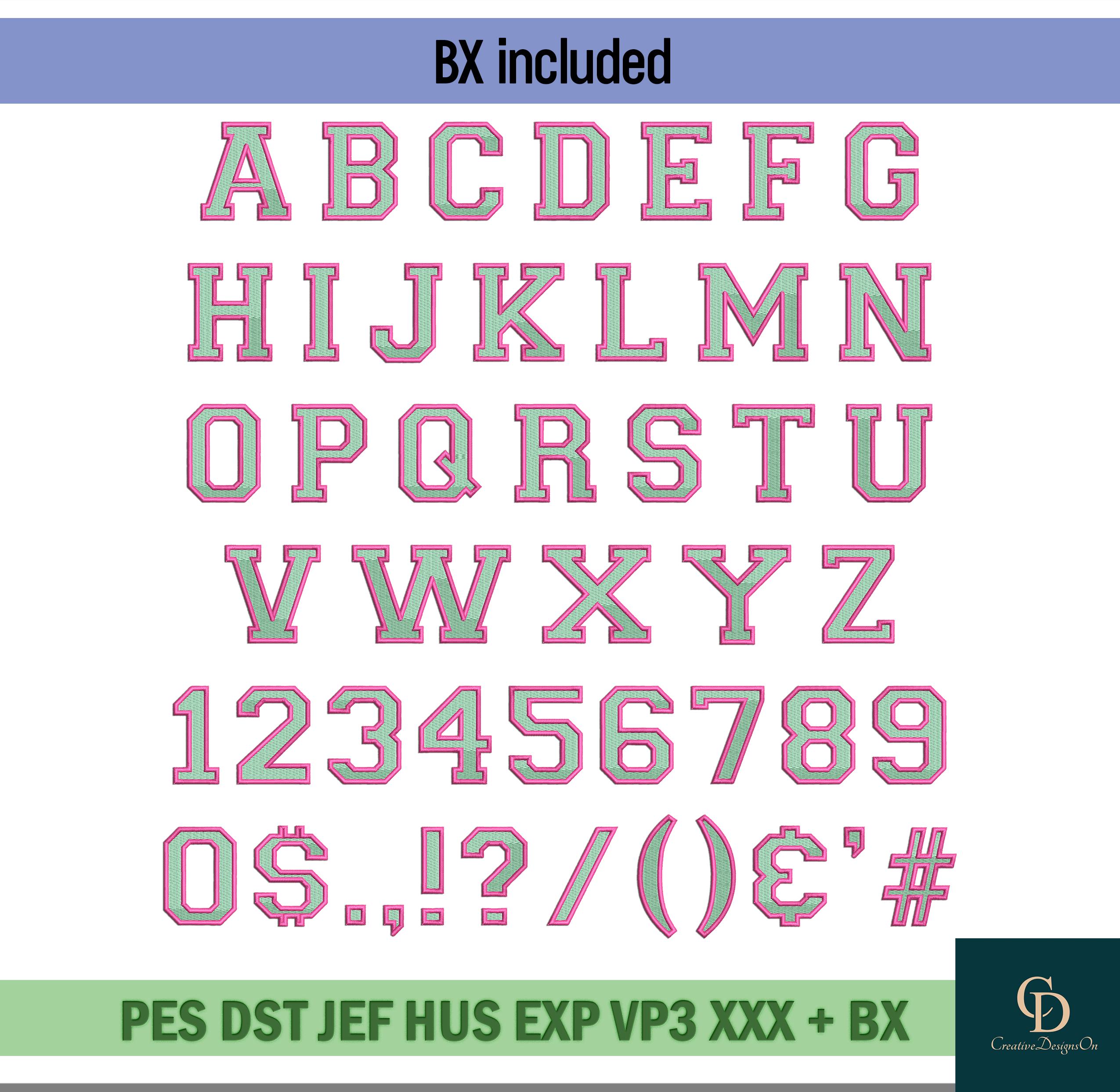 Varsity Embroidery Font: 8 Sizes, BX Included (digital Download) - Etsy