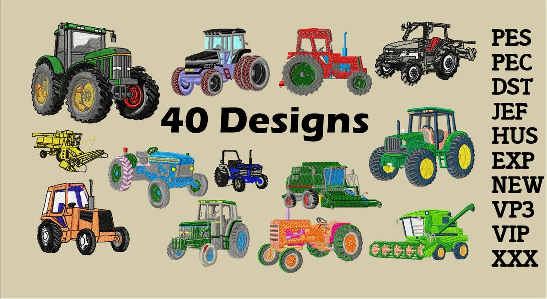 40 Tractor Machine Embroidery Designs: 4x4 Hoop (instant Download) - Etsy