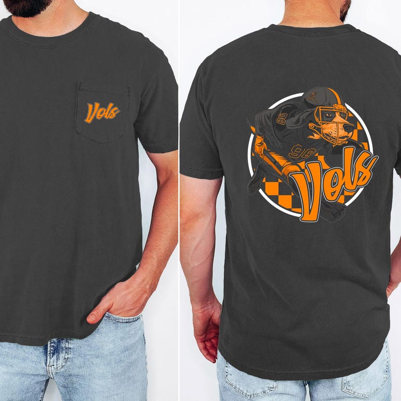 Tennessee Vols Football Pocket T-shirt, Gray Relaxed Fit, Vintage Tee ...