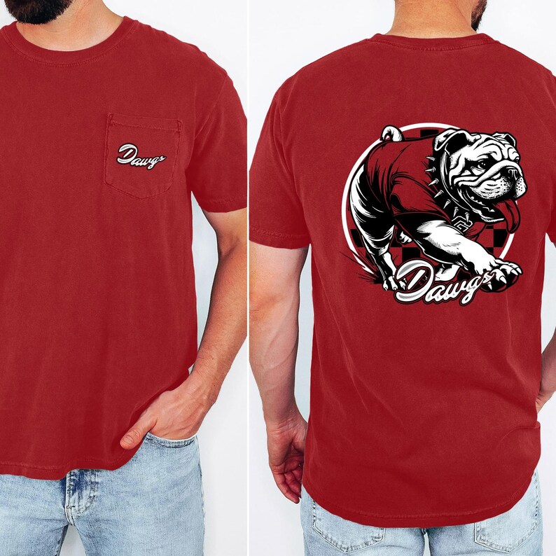 Georgia Bulldogs Vintage Pocket T-shirt, Red Relaxed Fit, Dawgs Tee ...