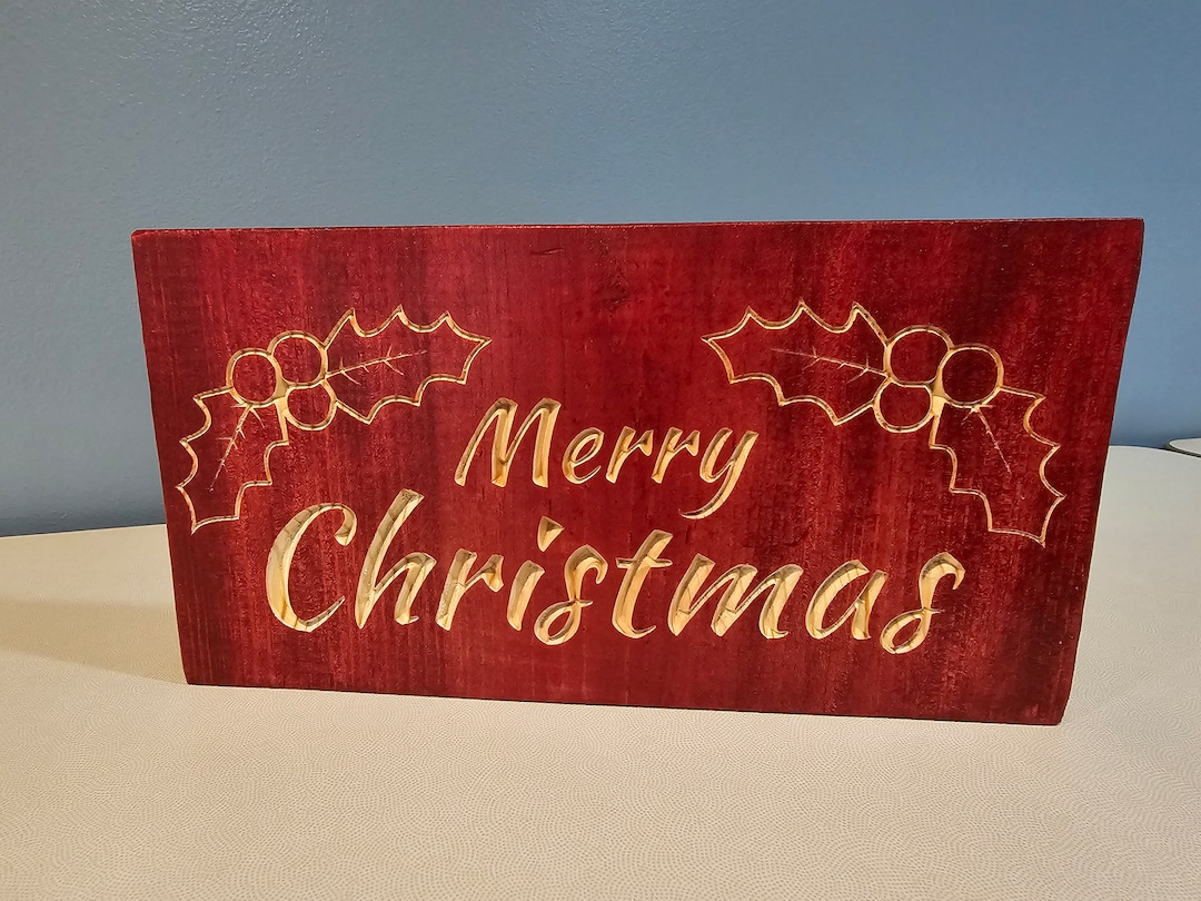 Merry Christmas With Holly Sign - Etsy