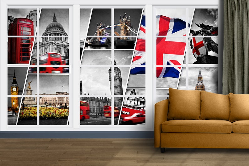 London Symbols Wallpaper Fake Window Collage, England Collage Wallpaper ...