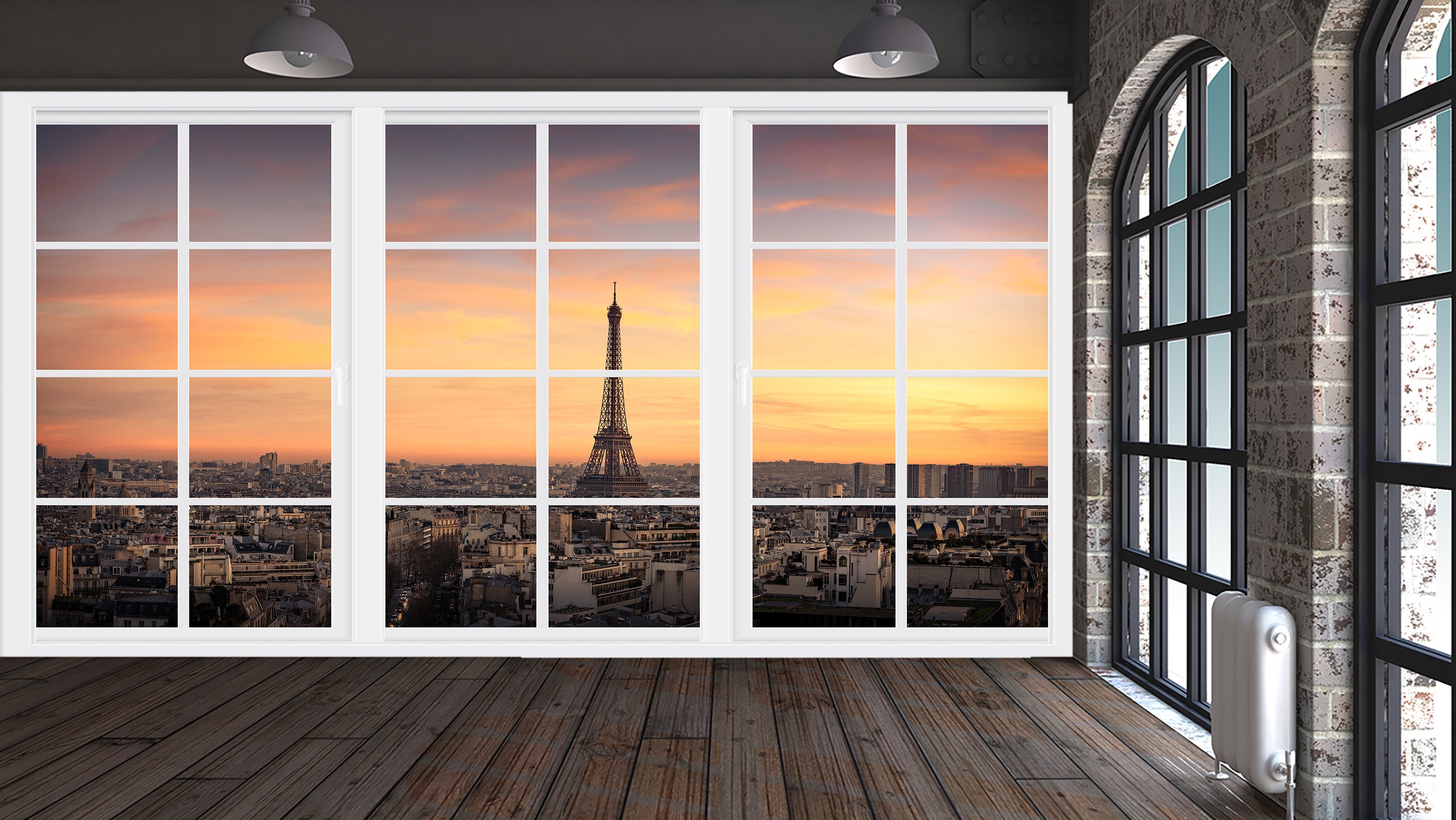 Fake Window Eiffel Tower Wallpaper, Fake Window Paris View Wall Decor ...