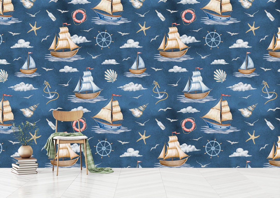 Lighthouse and Sailing Boat Wallpaper,lighthouse Nursery Peel and Stick ...