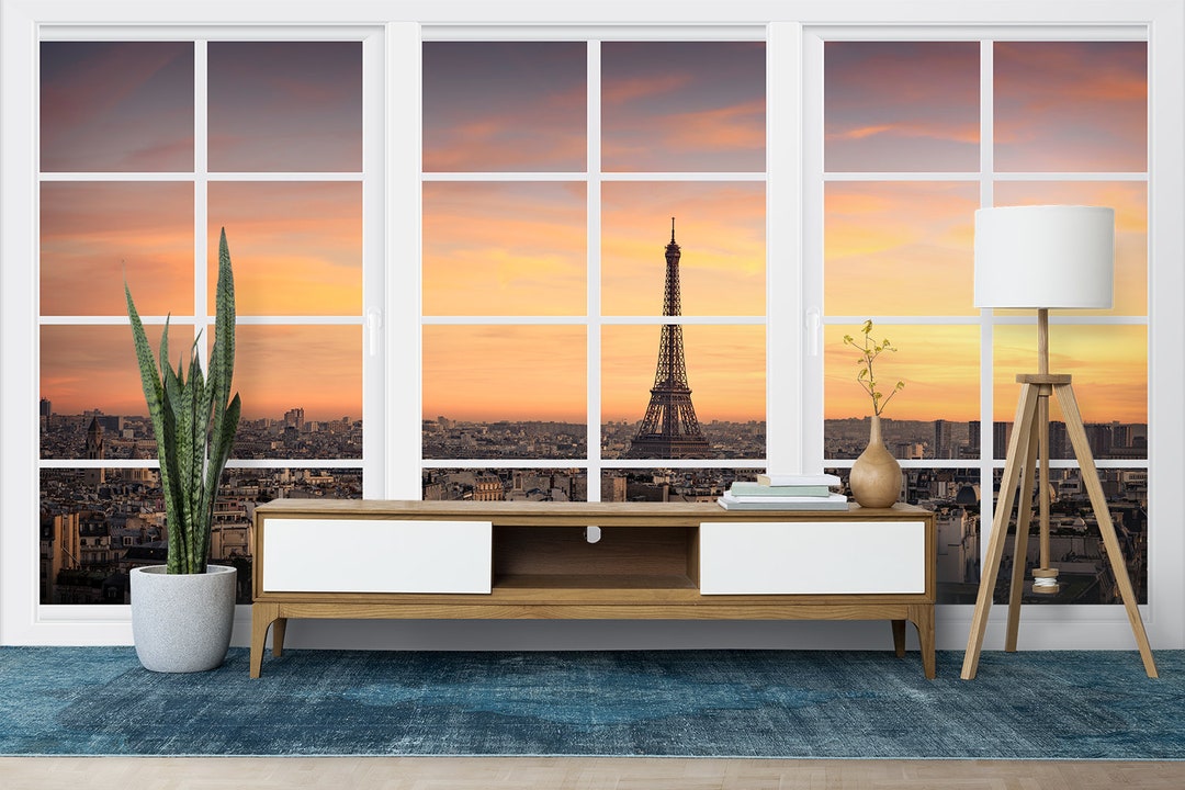 Fake Window Eiffel Tower Wallpaper, Fake Window Paris View Wall Decor ...