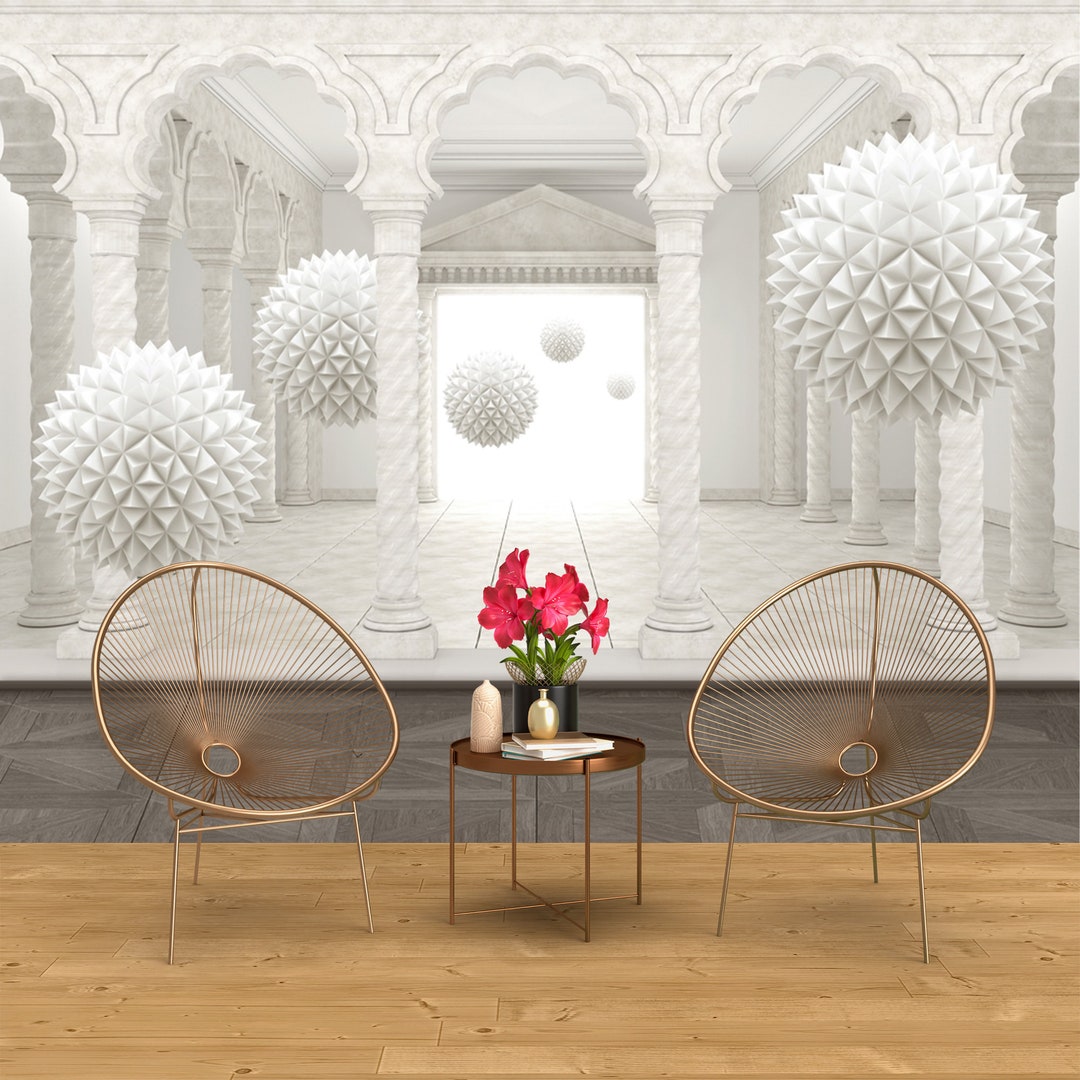 Column Wallpaper, White Column Wall Art, Round Sphere Design, Self ...