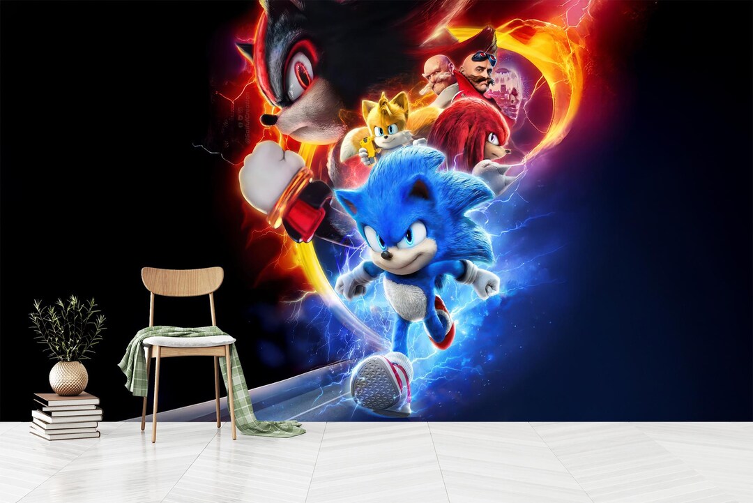 Sonic Cartoon Wall Mural: Peel and Stick Vinyl Decals for Kids Bedrooms ...
