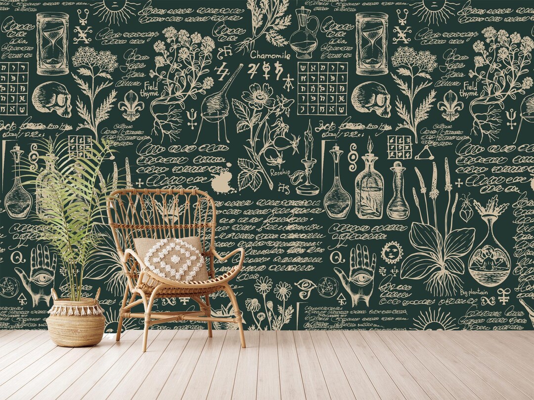Medicine and Herbal Wallpaper, Medicine Wall Mural, Apothecary ...