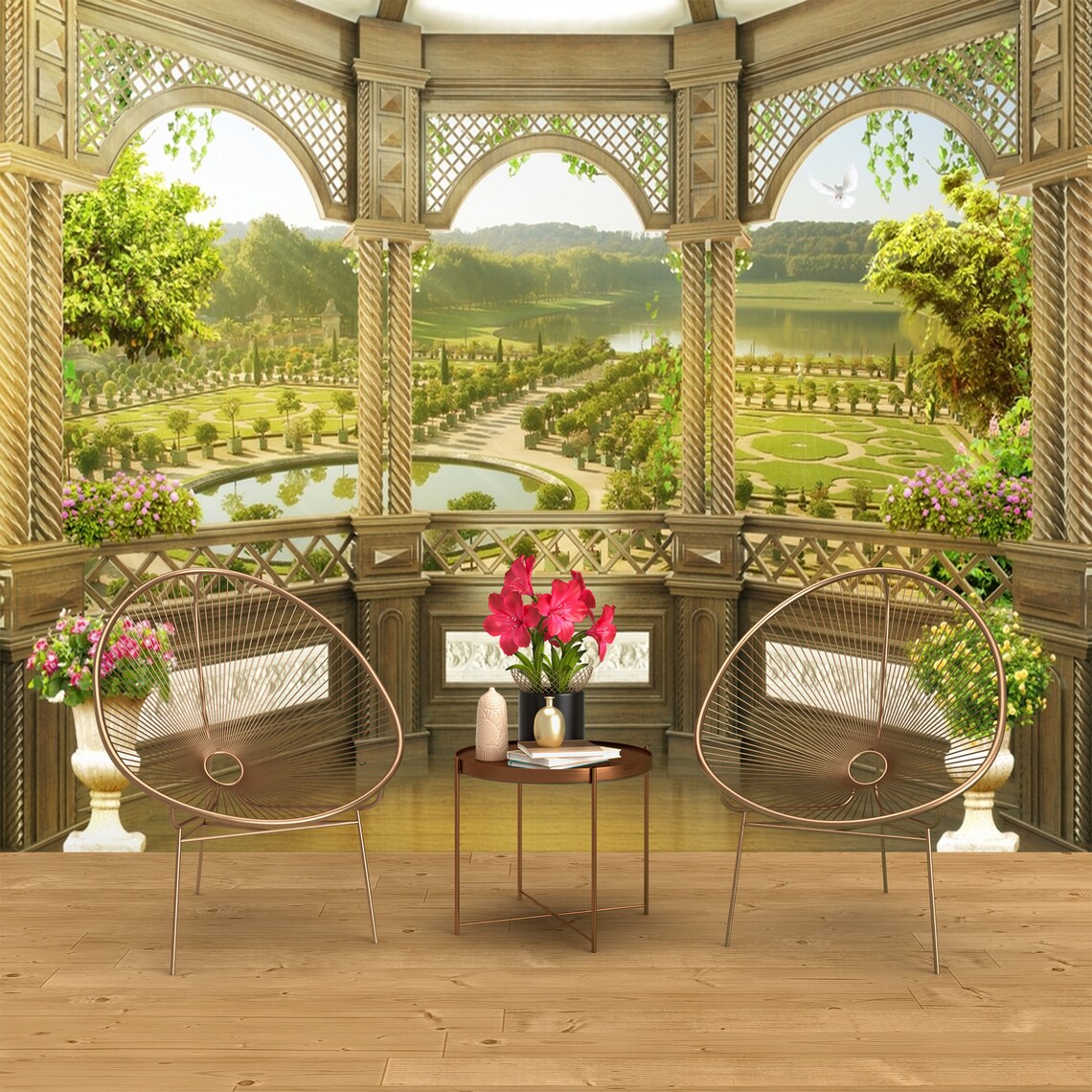 Balcony View Wallpaper: Faux Window Wall Design, Peel and Stick - Etsy